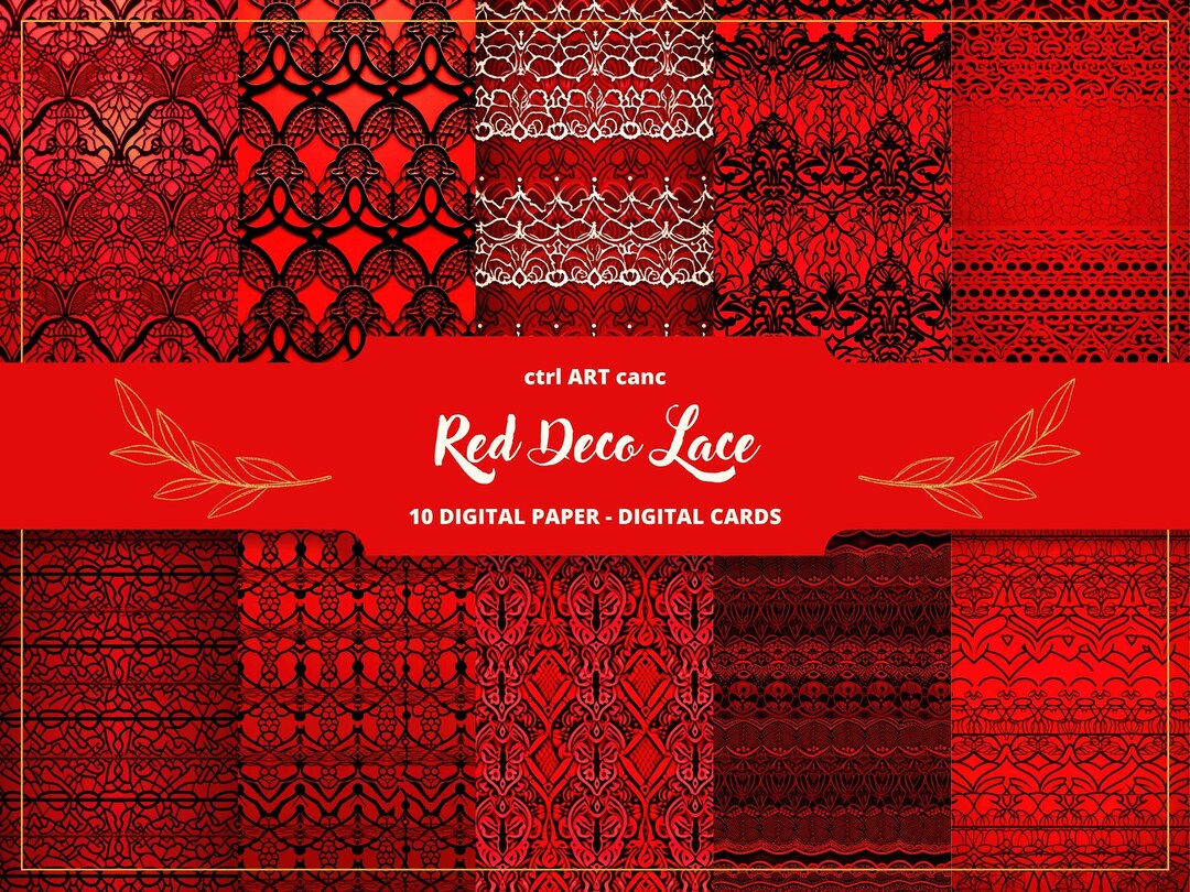 Red Deco Digital Paper Red Lace Paper for Scrapbook Junk Journal Paper ...