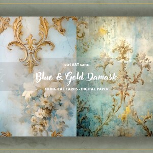 Tattered Blue and Gold Damask Printable, Blue & Gold Paper, Journal Kit ...