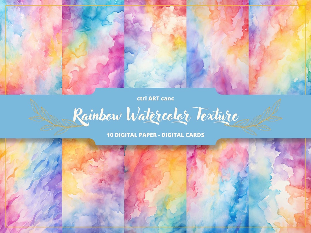 Rainbow Watercolor Texture Digital Paper, Junk Journal Page, Printable ...