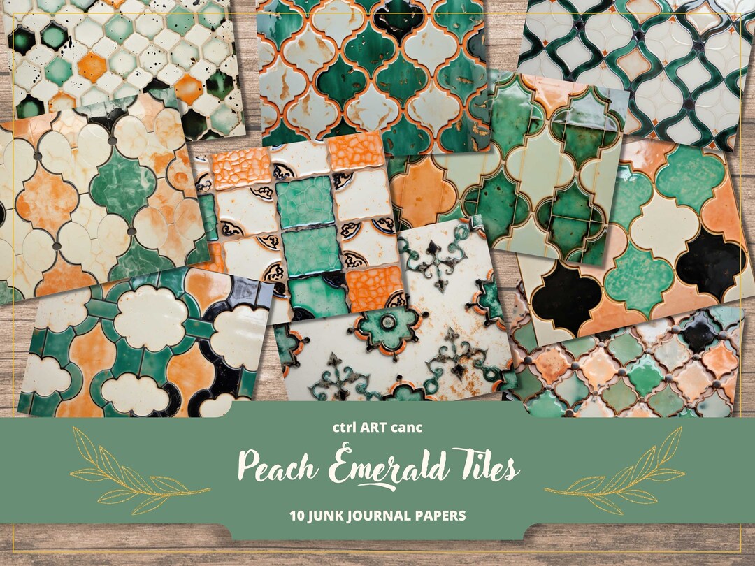 Green Tiles Junk Journal Kit Scrapbook Paper Printable Paper Digital ...