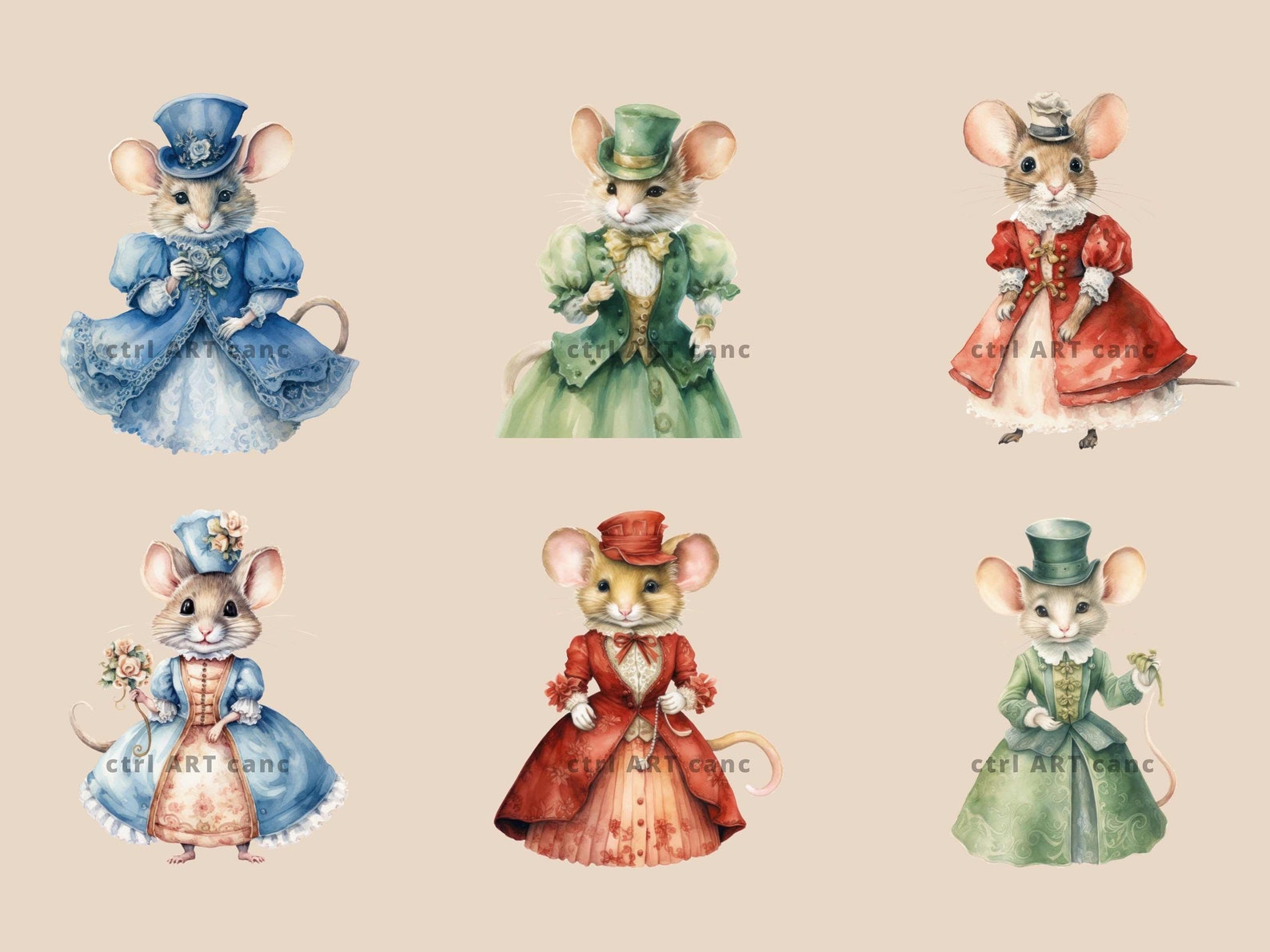 Victorian Mouse Watercolor Clipart Victorian Mouse Clipart - Etsy