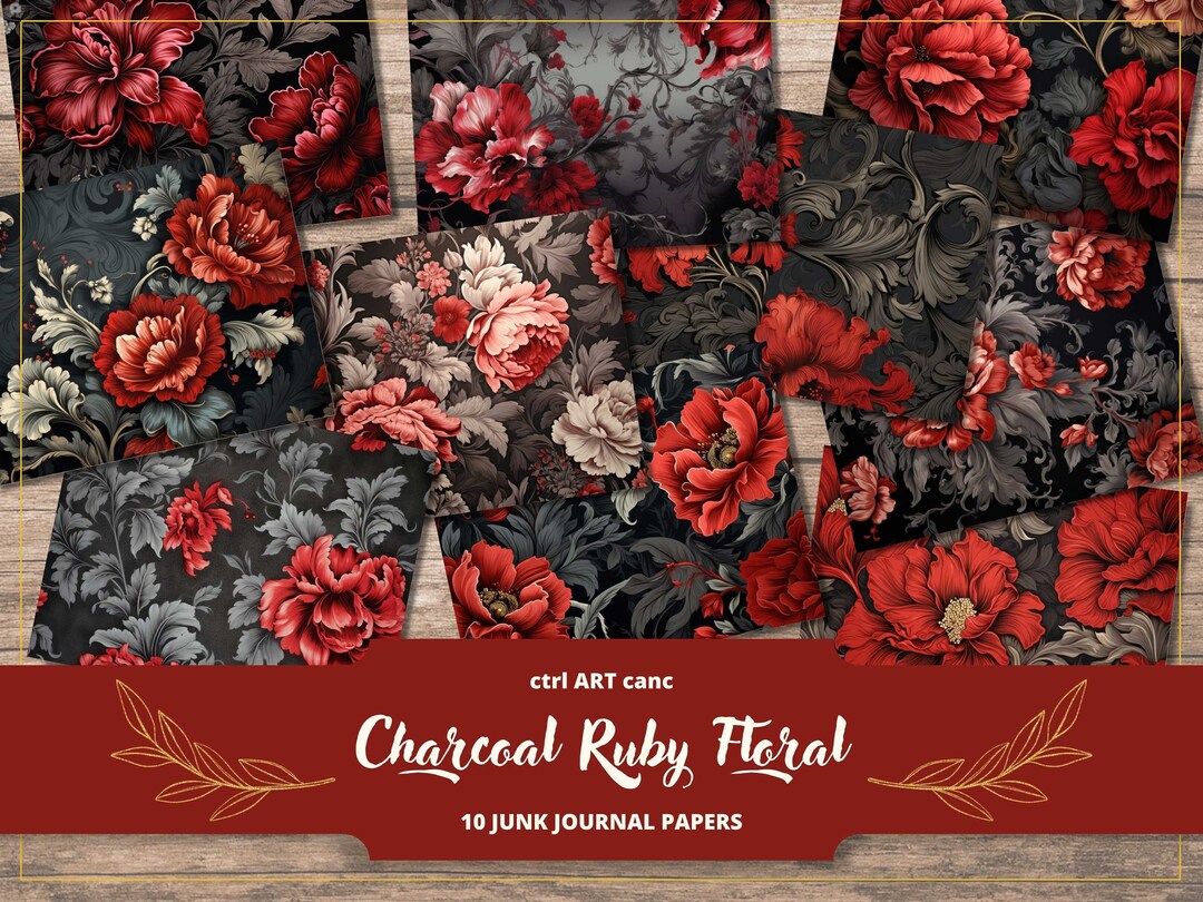 Red Floral Junk Journal Kit: Printable Scrapbook Paper (digital ...