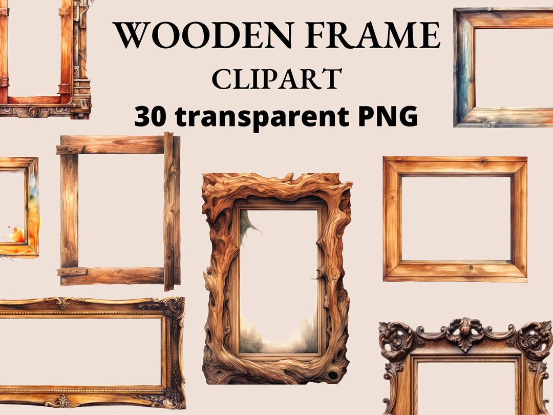 Wooden Frame Clipart: Timber Frames, Junk Journal Embellishments (PNG ...
