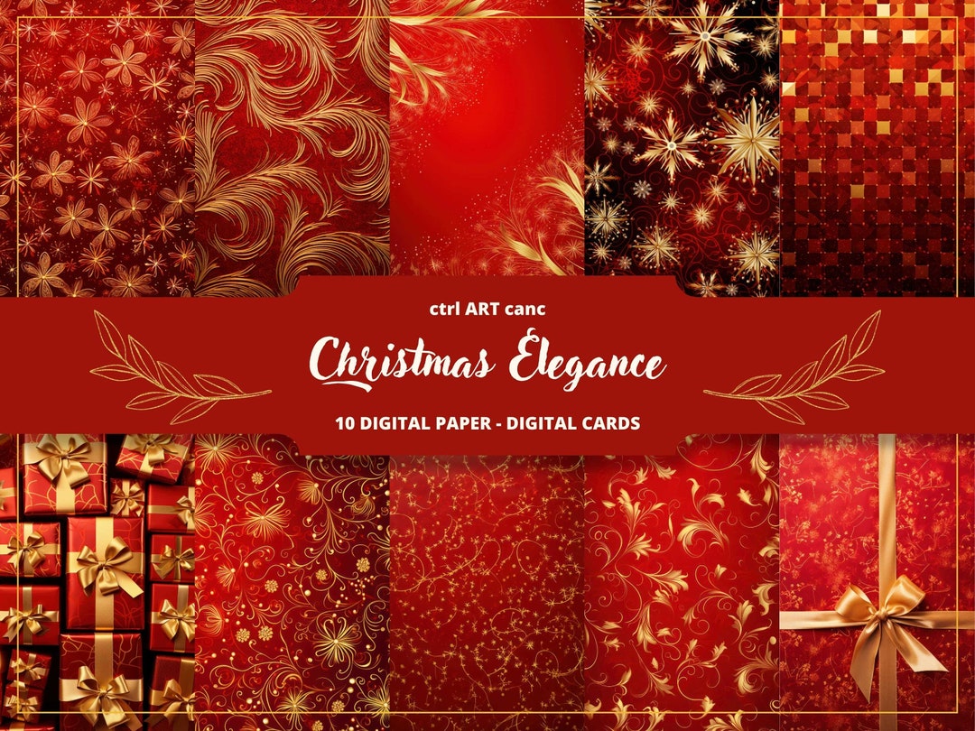 Red & Gold Christmas Digital Paper, Christmas Wrapping Paper, Junk ...