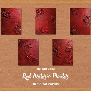 Red Floral Plaster Digital Paper: Grunge Texture, Junk Journal (digital ...