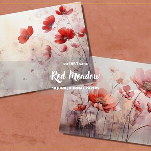 Red Floral Junk Journal Kit Printable Floral Paper Red Paper for ...