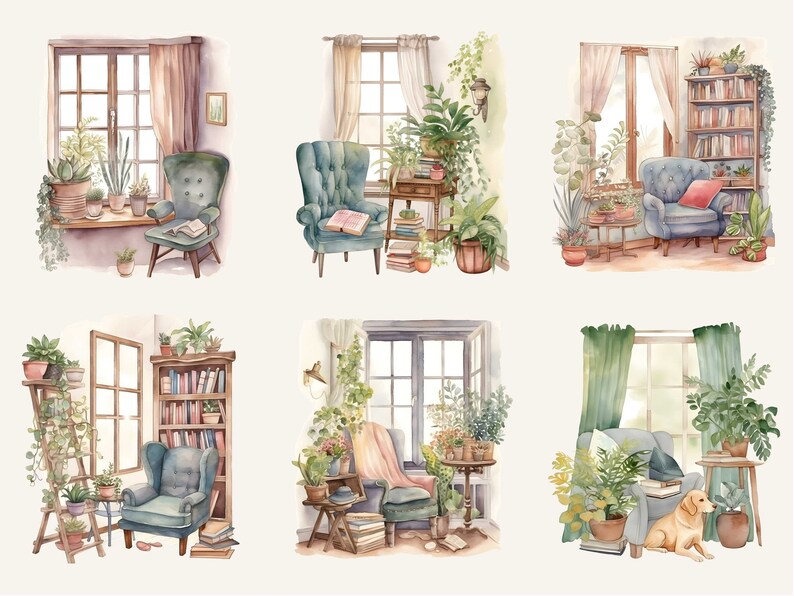 20 Reading Corner Clip Art Watercolor Books Cozy Reading - Etsy
