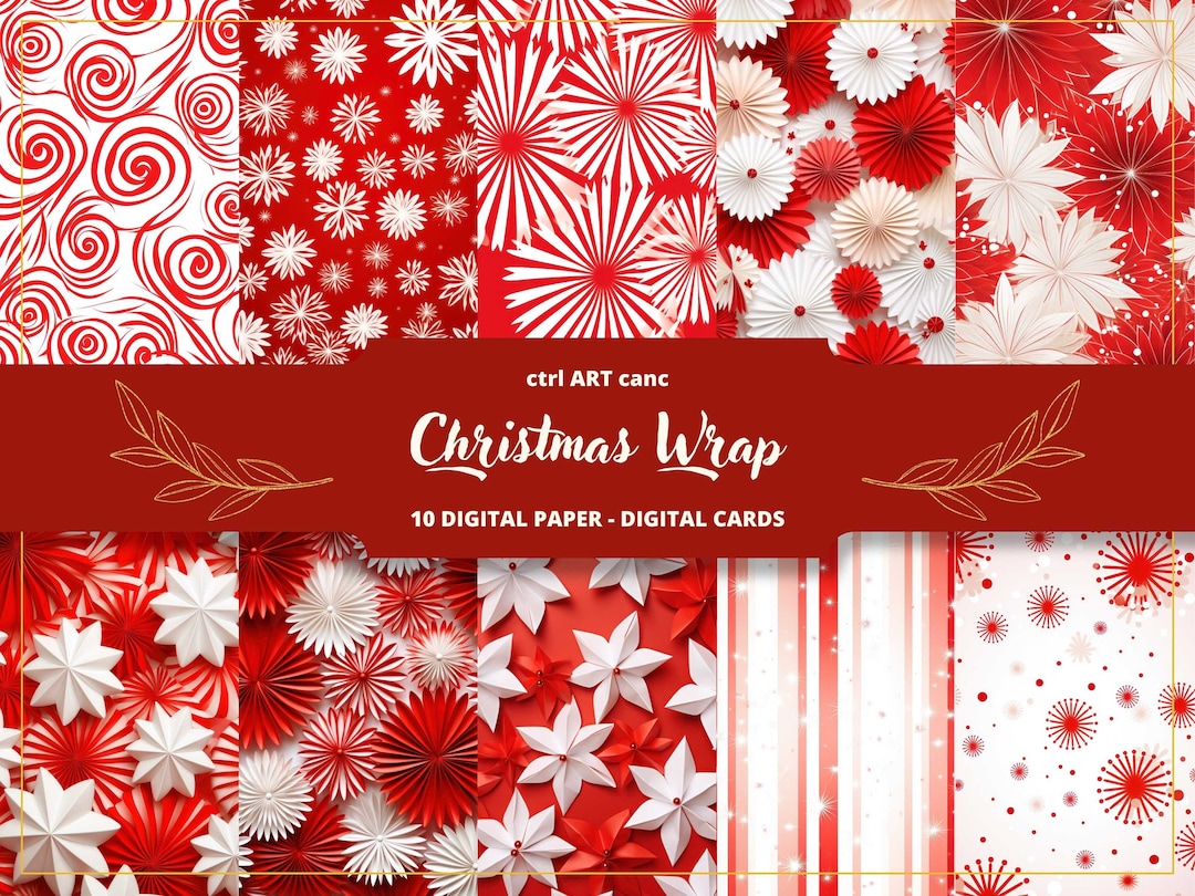 Red & White Christmas Digital Paper, Christmas Wrapping Paper, Junk ...