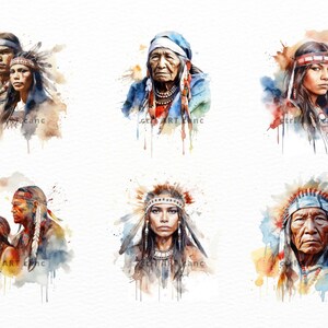 Native American Watercolor Clipart: Transparent PNG Bundle (digital ...