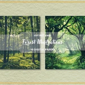 Forest Illustration Digital Paper Forest Printable Paper Forest ...