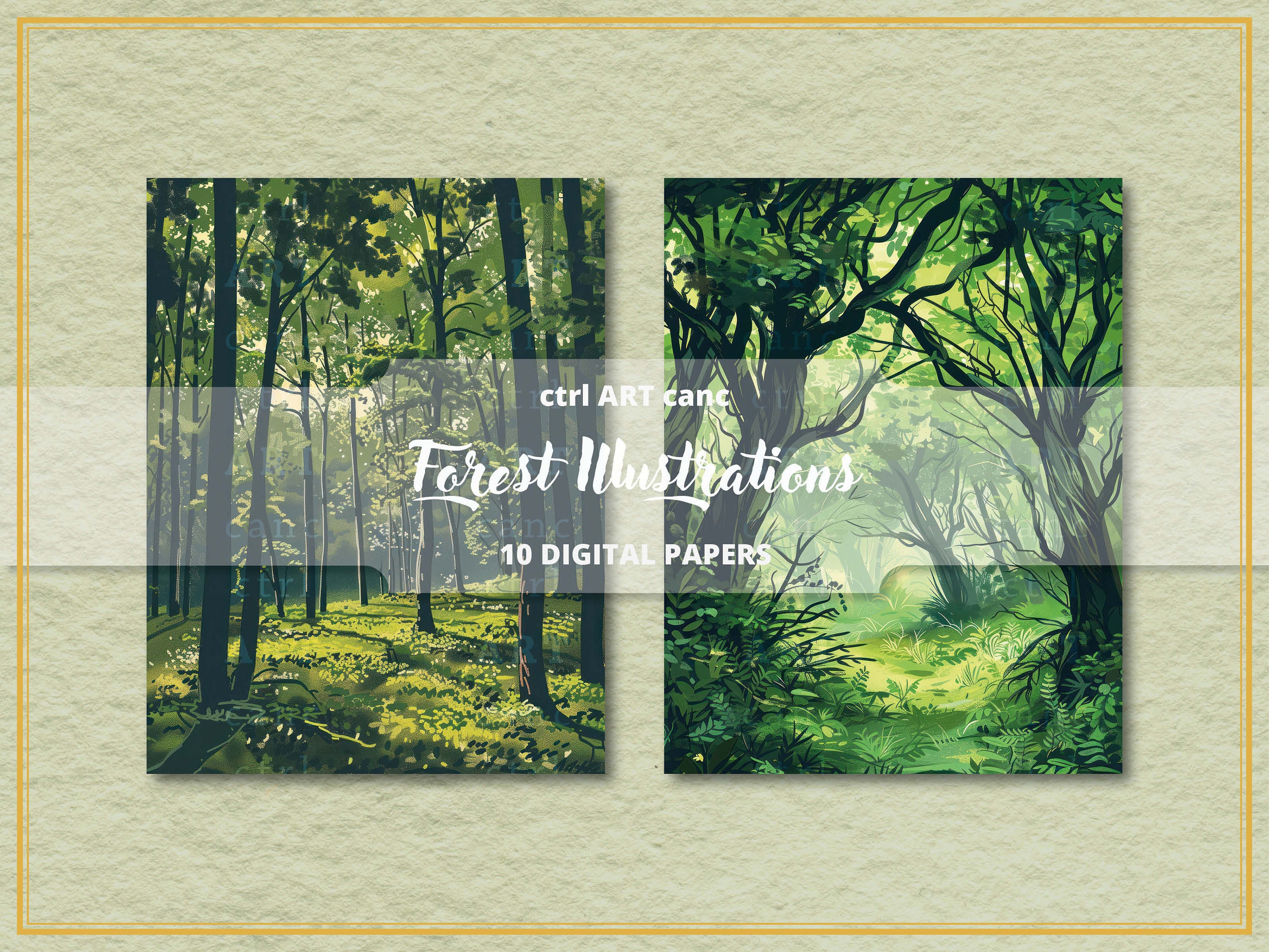 Forest Illustration Digital Paper Forest Printable Paper Forest ...