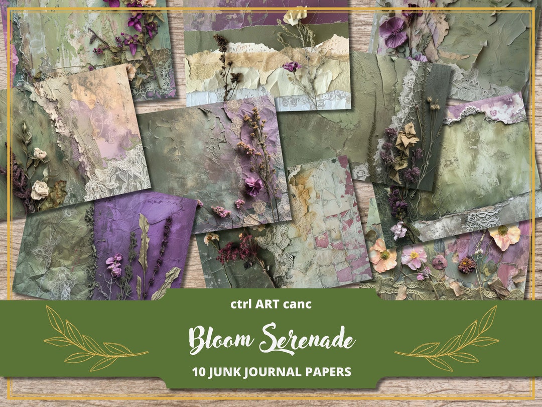 Floral Green Collage Journal Kit Abstract Background Floral Scrapbook ...