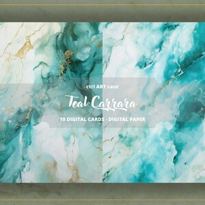 Teal Marble Digital Paper Carrara Marble Printable Paper for Junk ...