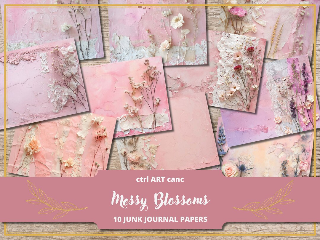 Floral Pink Collage Journal Kit Abstract Lace Background Floral ...