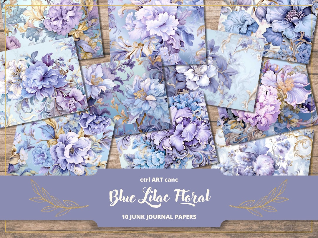 Blue Floral Junk Journal Kit: Printable Scrapbook Paper (digital ...