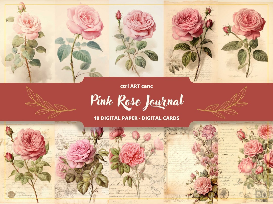 Pink Rose Journal Page Digital Paper, Digital Paper, Journal Kit ...