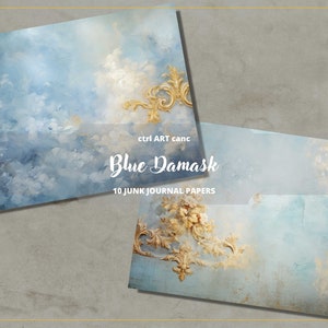 Blue Journal Paper Junk Journal Paper Blue Damask Printable Paper for ...