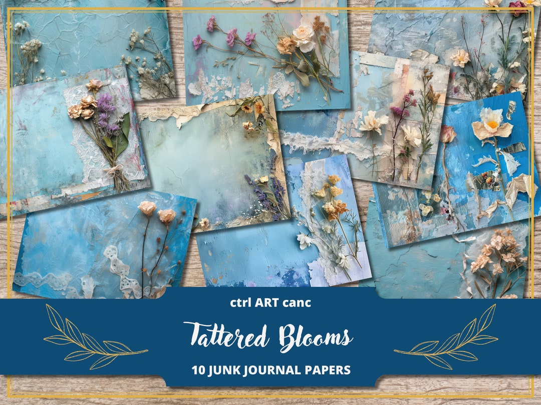 Floral Blue Collage Journal Kit Abstract Lace Background Floral ...