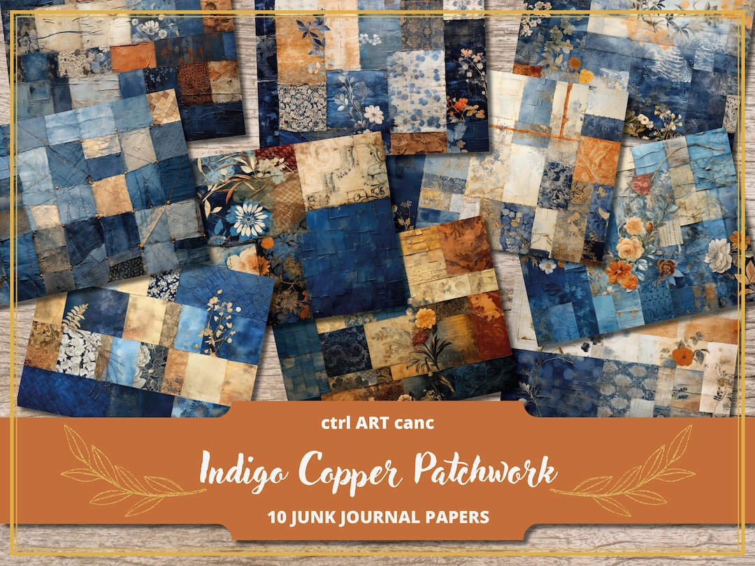 Blue Patchwork Collage: Junk Journal Kit, Scrapbook Paper (digital Kit ...
