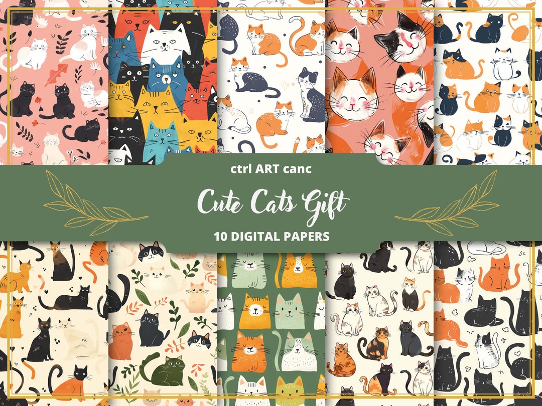 Cat Gift Wrapping Paper Cats Seamless Pattern Cat Seamless Illustration ...