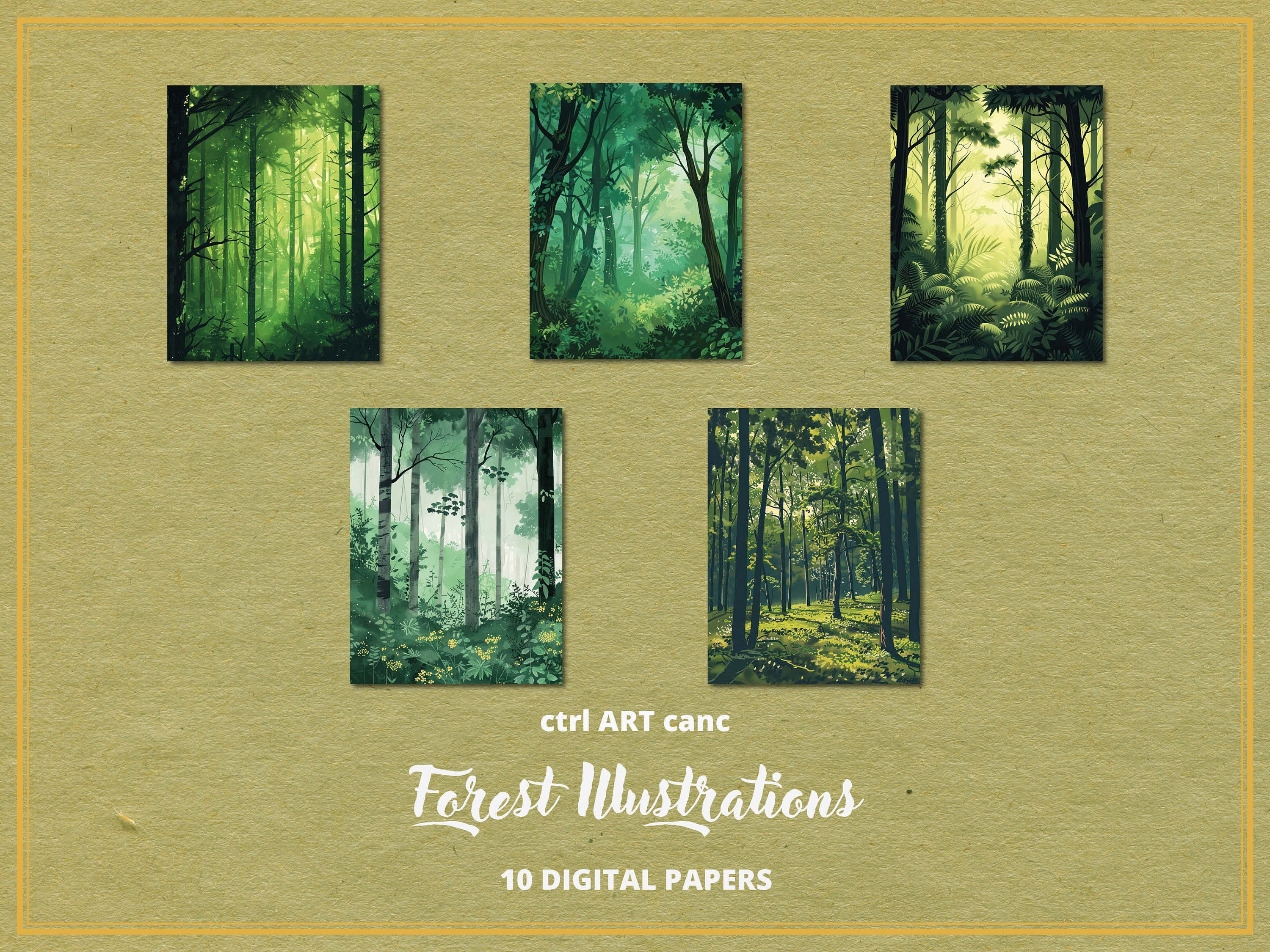 Forest Illustration Digital Paper Forest Printable Paper Forest ...