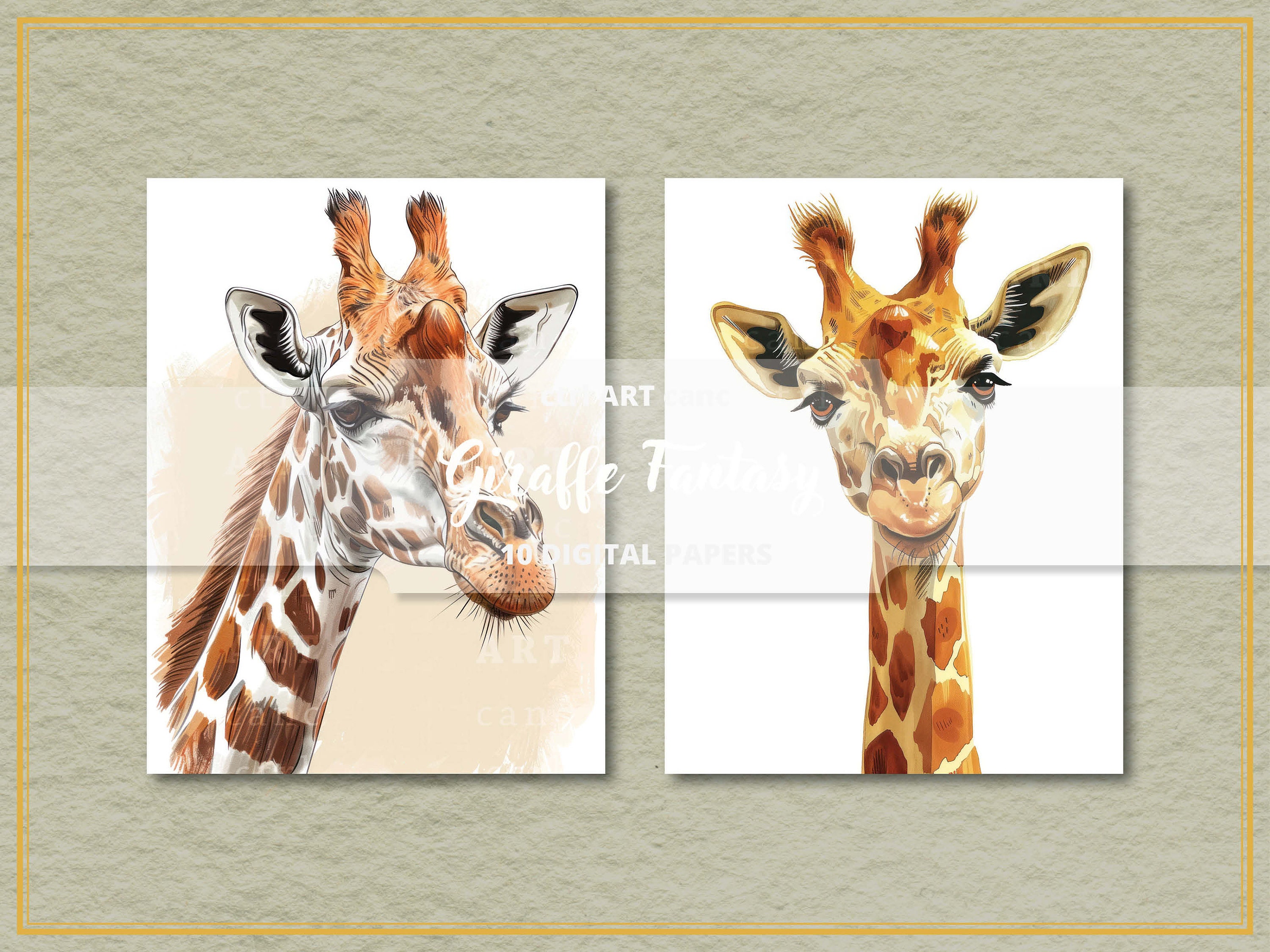 Giraffe Illustration Art: POD Animal Images, Digital Paper (commercial ...