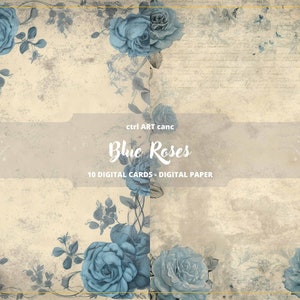 10 Blue Roses Digital Paper, Old Paper, Blue Roses, Roses Digital Paper ...