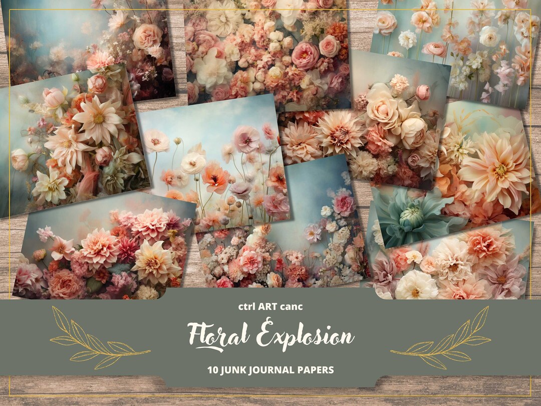 Floral Junk Journal Kit Scrapbook Kit Printable Journal Floral Paper ...
