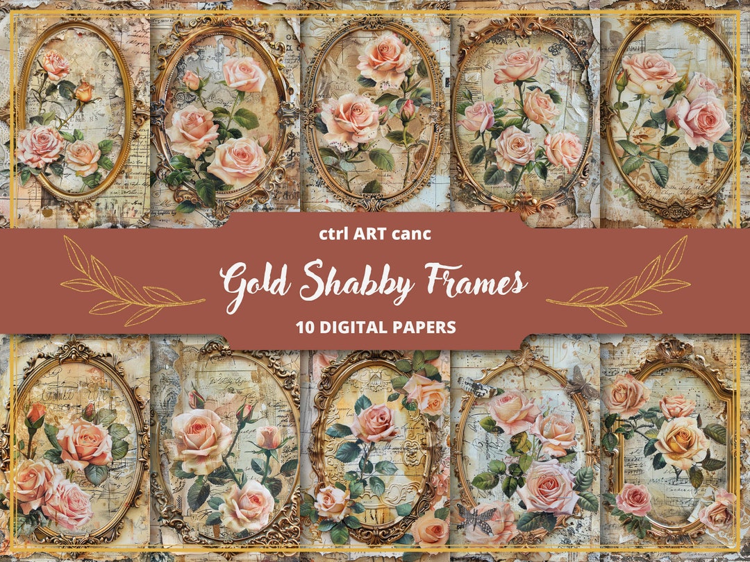 Baroque Golden Roses Frame Junk Journal Paper Baroque Digital Paper ...