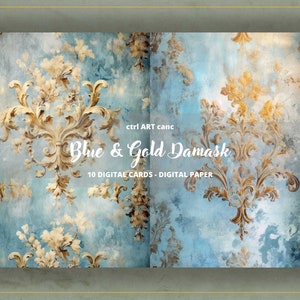 Tattered Blue and Gold Damask Printable, Blue & Gold Paper, Journal Kit ...