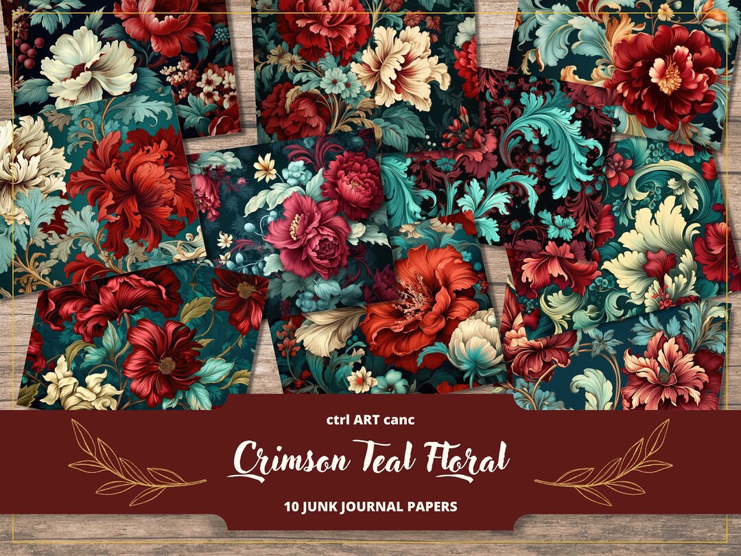 Red Floral Junk Journal Kit Printable Floral Paper Red Paper for ...