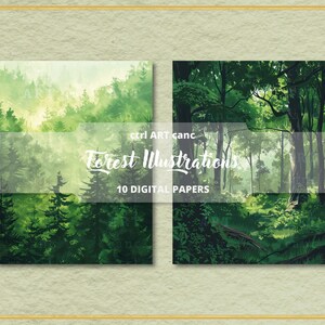 Forest Illustration Digital Paper Forest Printable Paper Forest ...