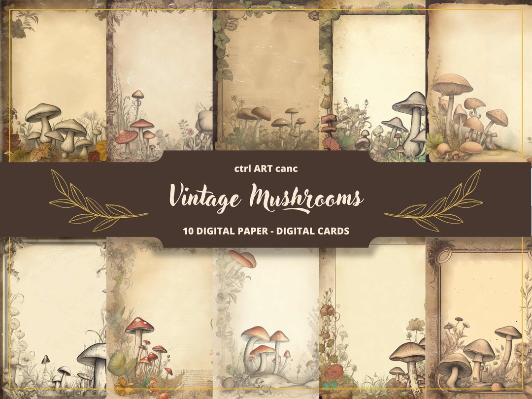 10 Vintage Mushroom Digital Paper, Mushroom Paper, Vintage Paper ...
