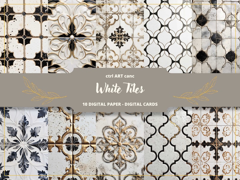White Tiles Printable Oriental Tiles Digital Paper Ceramic - Etsy