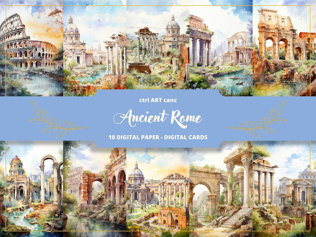 Ancient Rome Watercolor, Rome Ruins Digital Paper, Watercolor ...