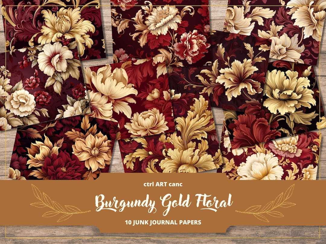 Red Floral Junk Journal Kit Printable Floral Paper Red Paper for ...