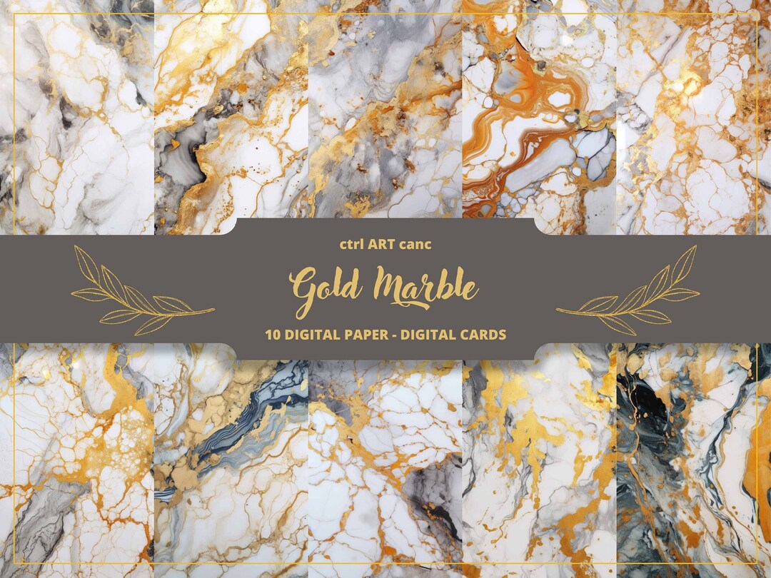 10 Gold Marble Digital Paper, Marble Digital Paper, Gold, Junk Journal ...