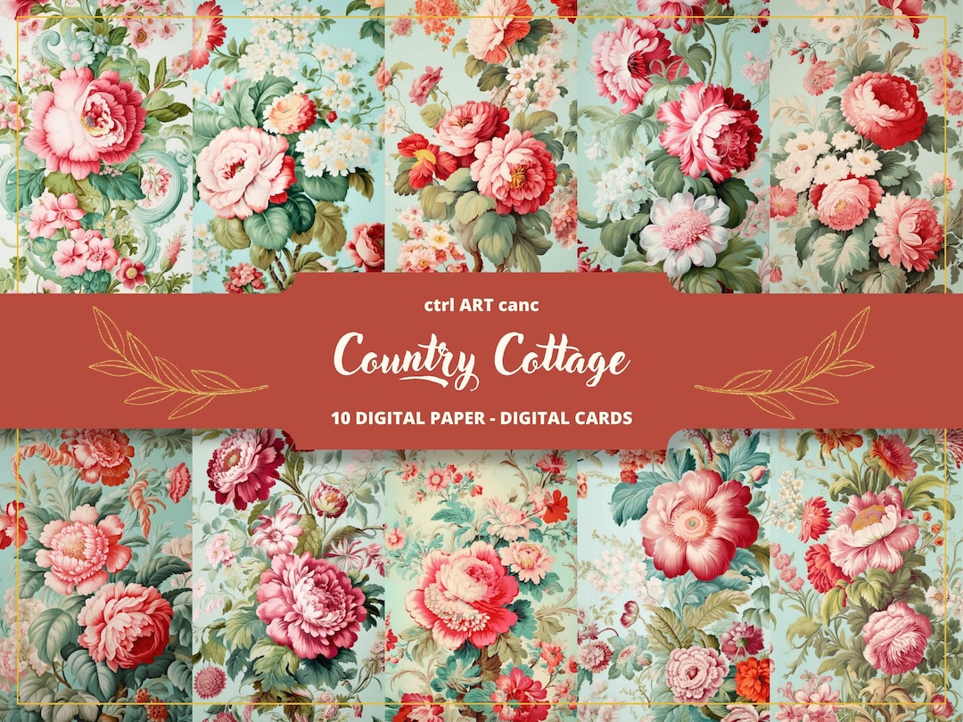 Country Cottage Floral Digital Paper: Printable Scrapbook Background ...