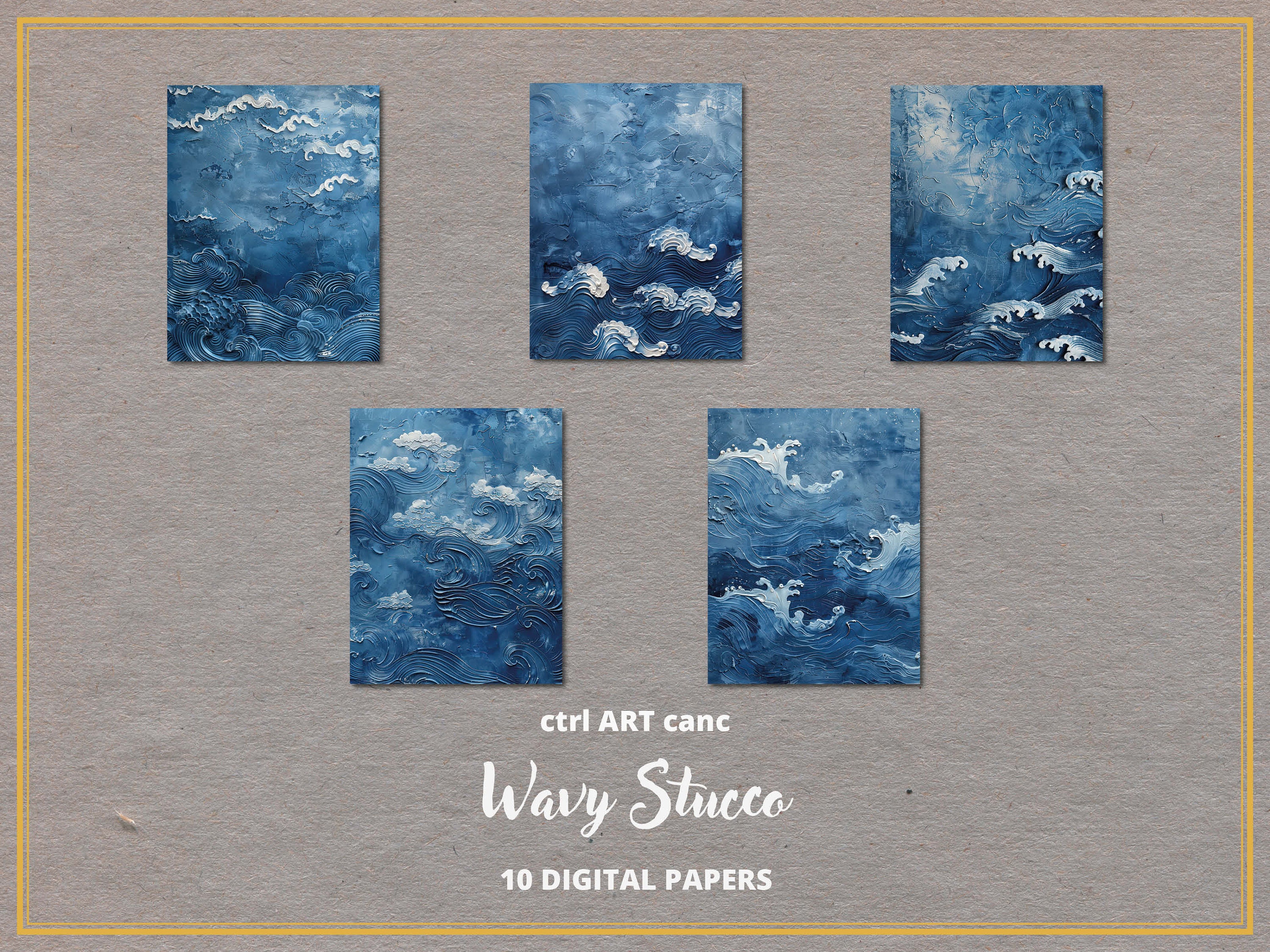 Hokusai Wavy Stucco Digital Paper: Blue Junk Journal Kit (digital ...
