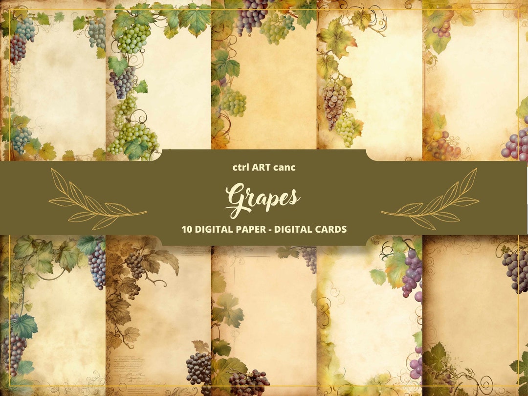10 Grapes Printable Paper, Wine Digital Paper, Grapes, Junk Journal ...