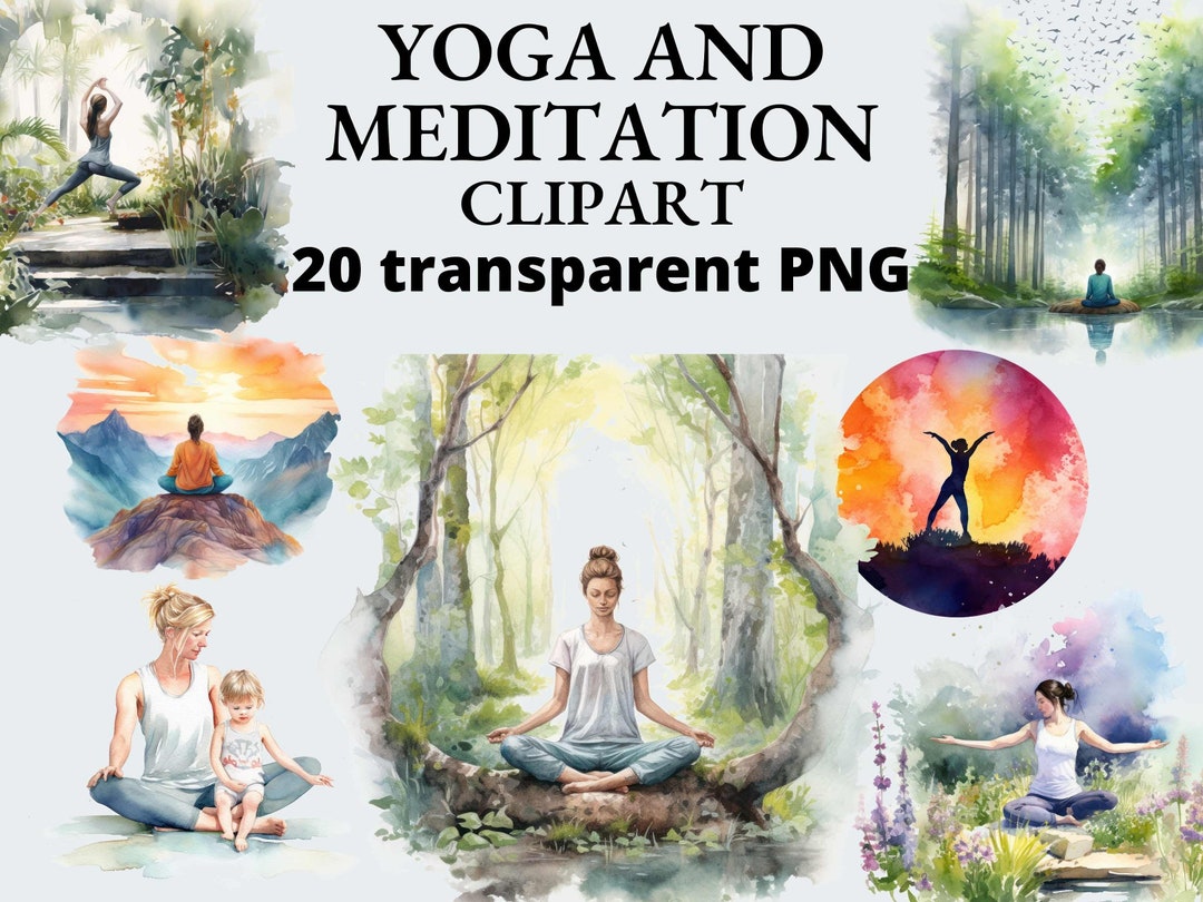 Yoga and Meditation Watercolor Clipart, Mindfulness Clipart ...