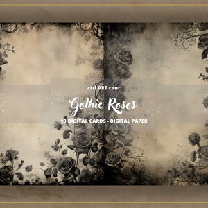 Gothic Roses Digital Paper, Vintage Paper, Black Roses, Roses Digital ...
