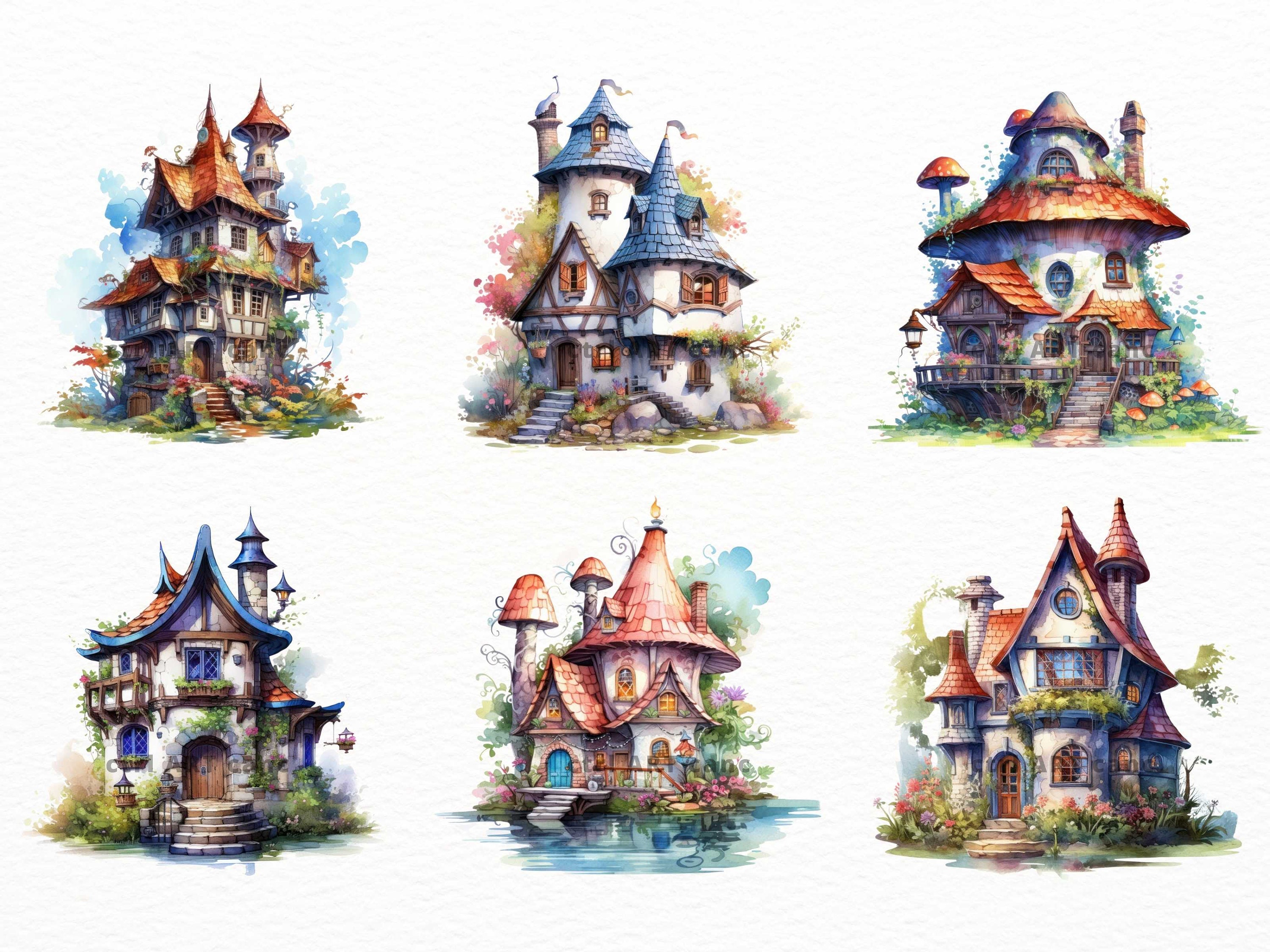 Fairy Tale House Clipart: Whimsical Fantasy PNG Bundle (digital ...