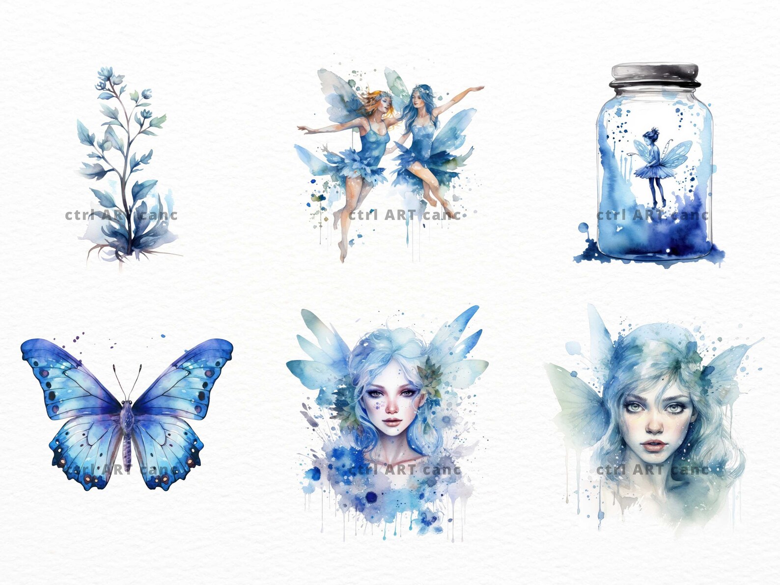 Blue Fairy Clipart: Watercolor PNG for Scrapbook (digital Download) - Etsy