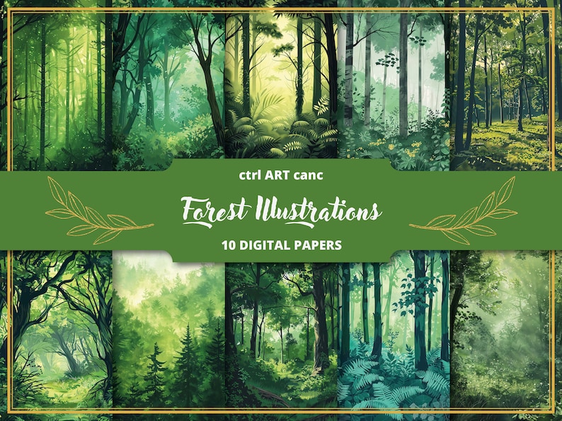 Forest Illustration Digital Paper Forest Printable Paper Forest ...