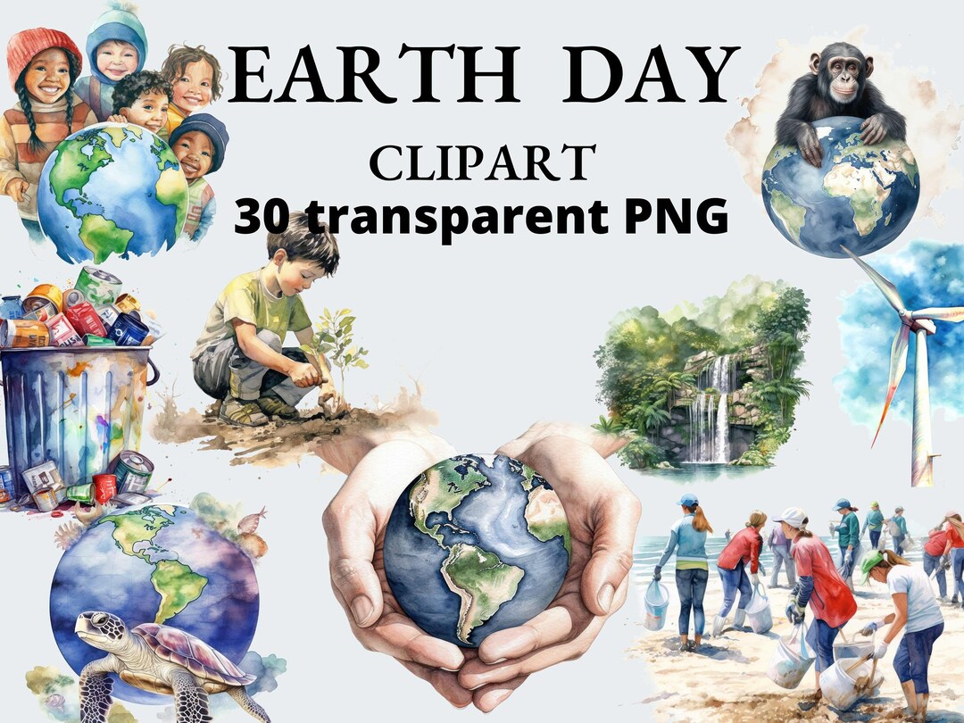 Planet Earth Watercolor Clipart: Sustainability PNG Bundle (digital ...