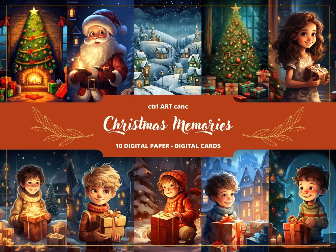 Christmas Illustrations Digital Paper, Christmas Drawings for Kids ...