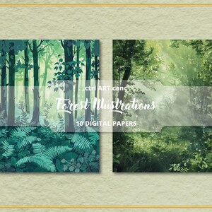 Forest Illustration Digital Paper Forest Printable Paper Forest ...