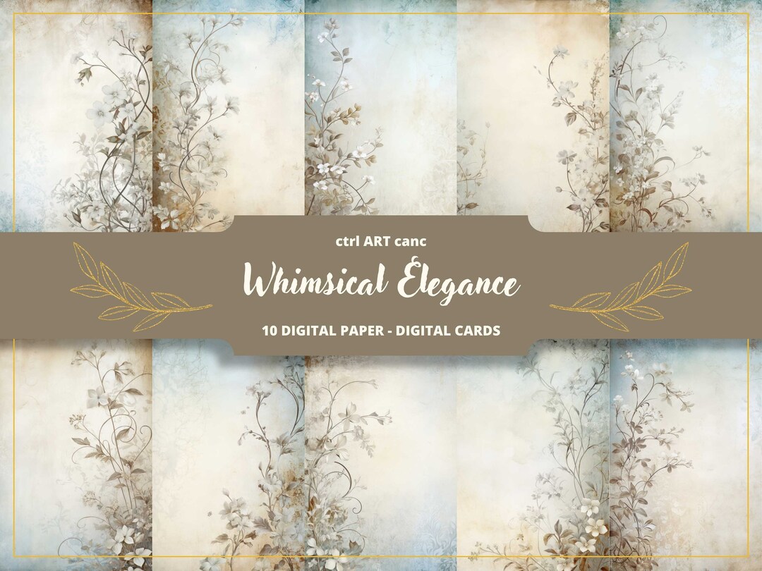 Whimsical Elegance Digital Paper, Magic Flowers Paper, Old Digital ...
