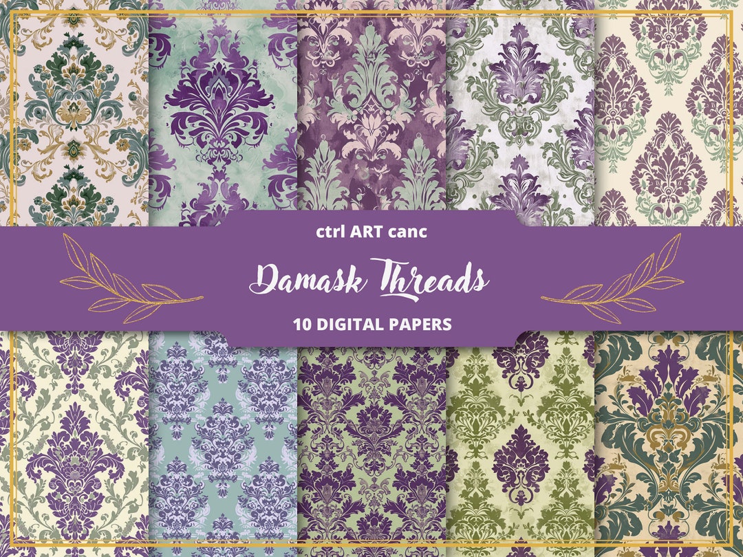 Purple Damask Digital Paper Damask Printable Paper Damask Pattern ...